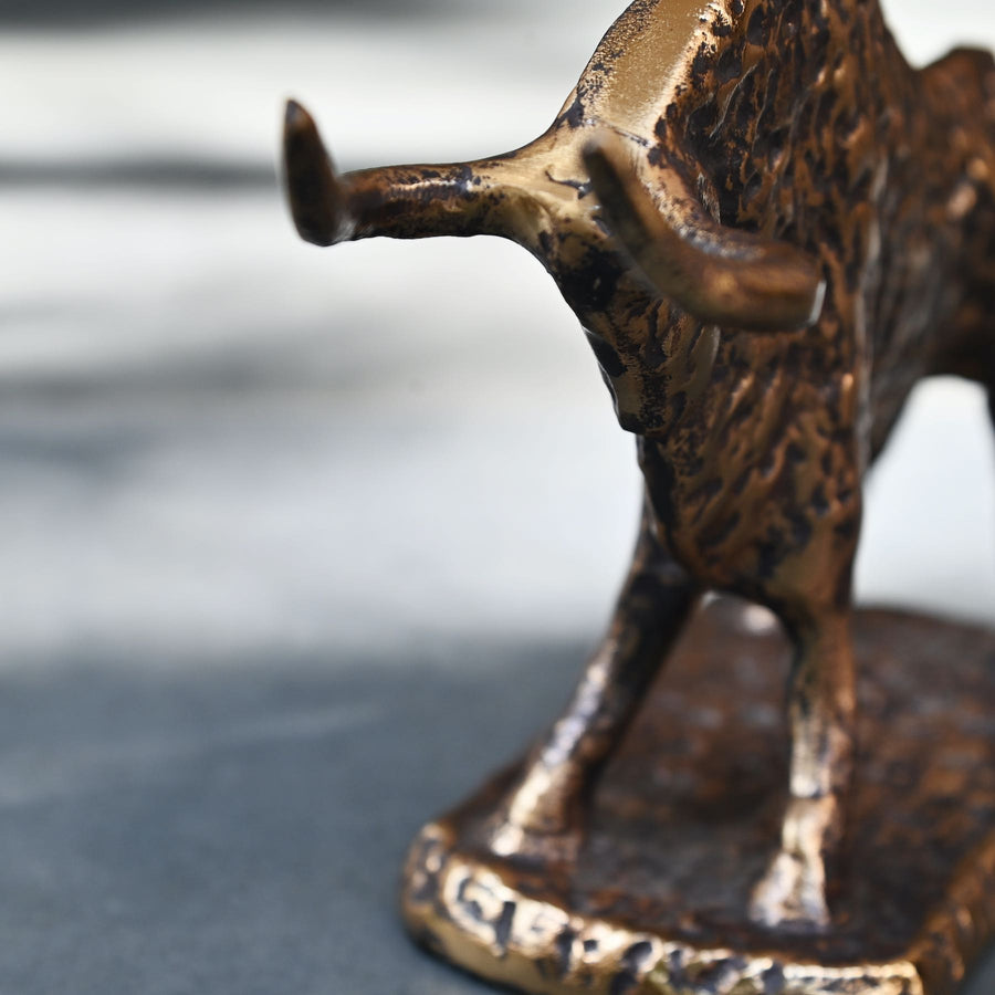 Antique Copper Bull Sculpture – Tabletop Décor – Mora Taara