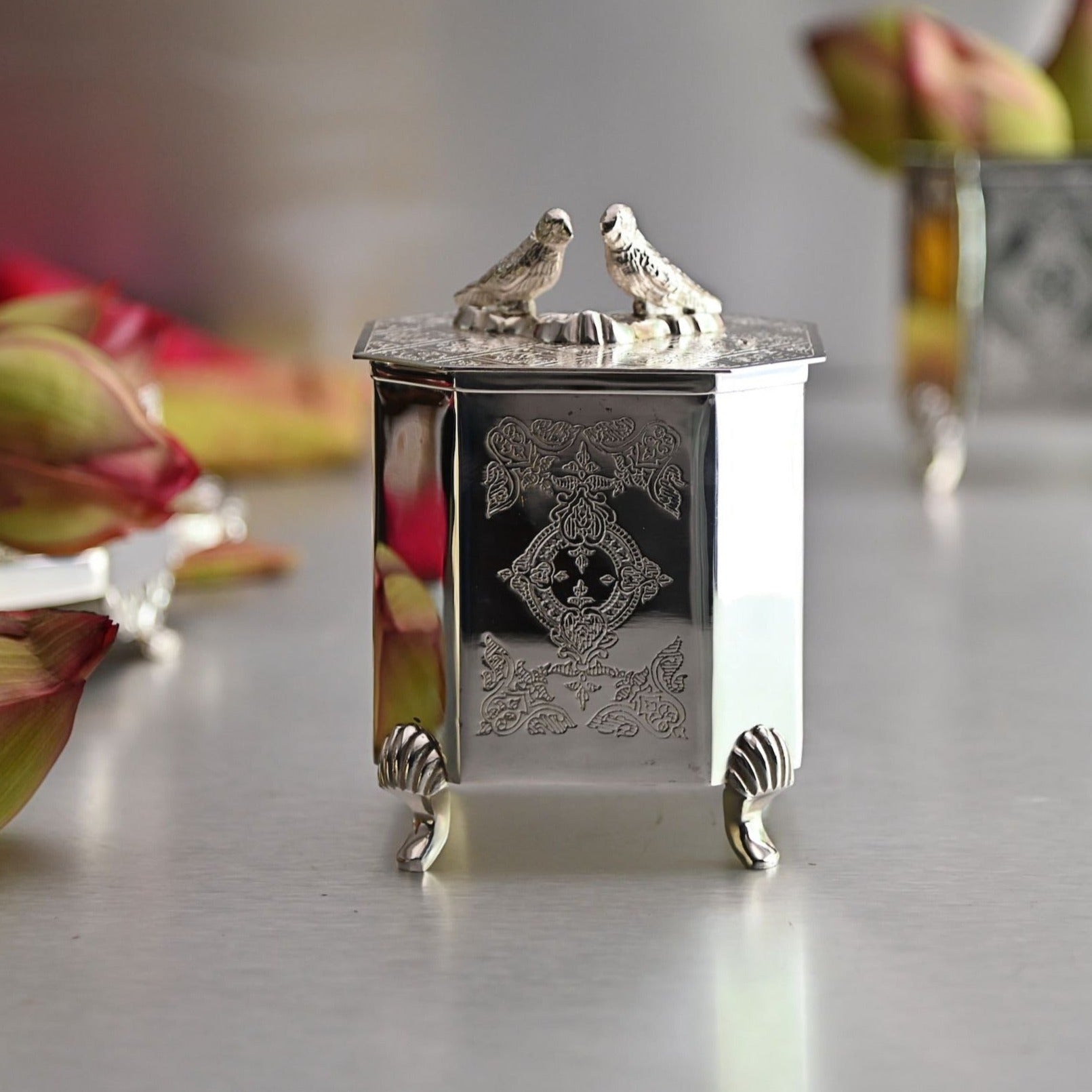 Silver Ornamental Box - Decorative Storage Box with Lid – Mora Taara