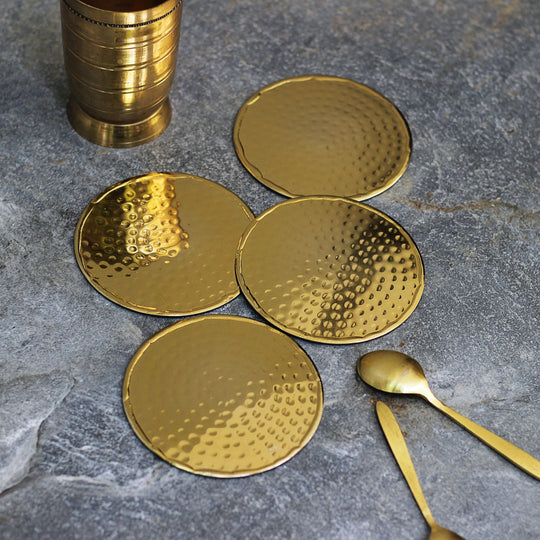 Hammered Gold Round Coasters - Set of 4 – Mora Taara