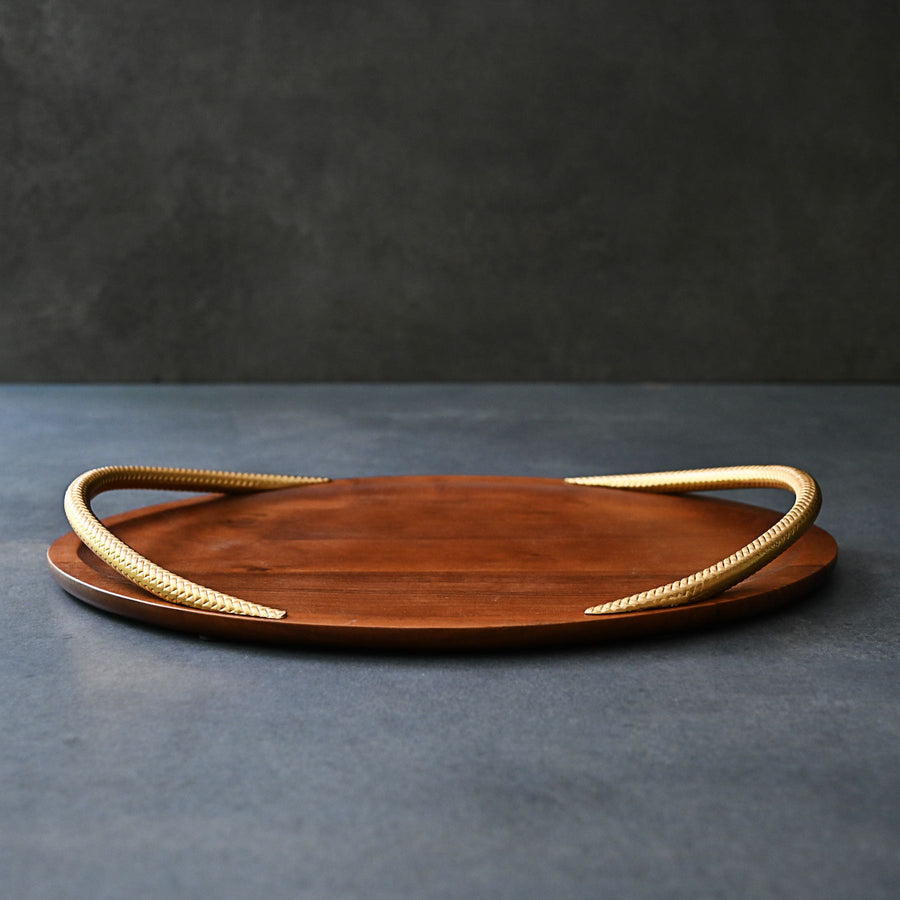 Large Wooden Tray with Golden Handles – Mora Taara