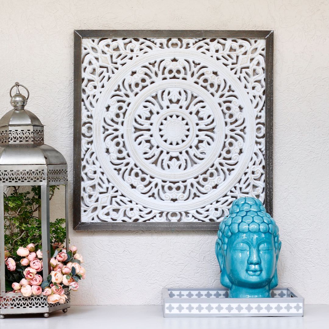 Carved Wood Square Wall Art Décor – Mora Taara