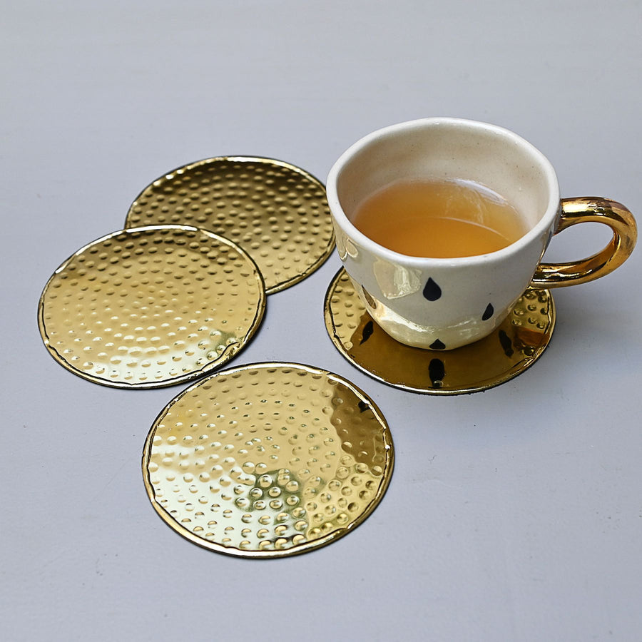 Hammered Gold Round Coasters - Set of 4 – Mora Taara