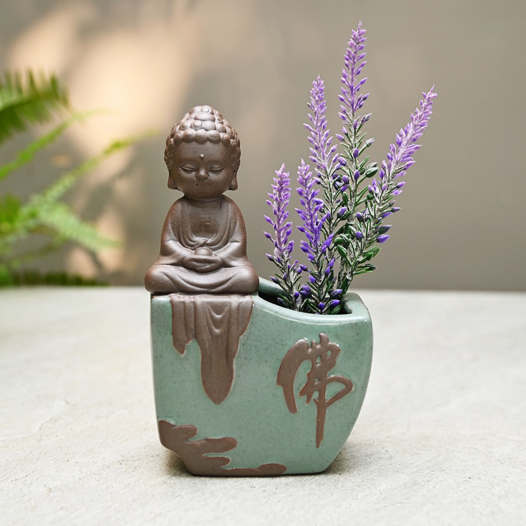 Small Green Ceramic Vase with Buddha – Mora Taara